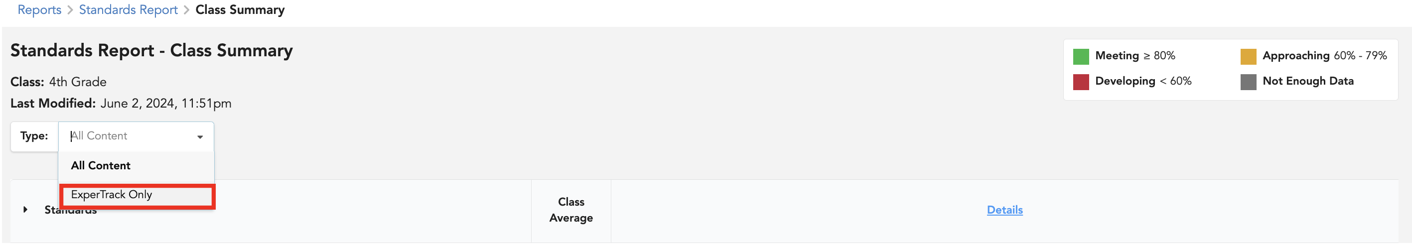 The Standards Report for Teachers